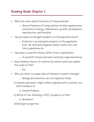 Bio 111 (chapter 1 notes) - BIO 111 - Studocu