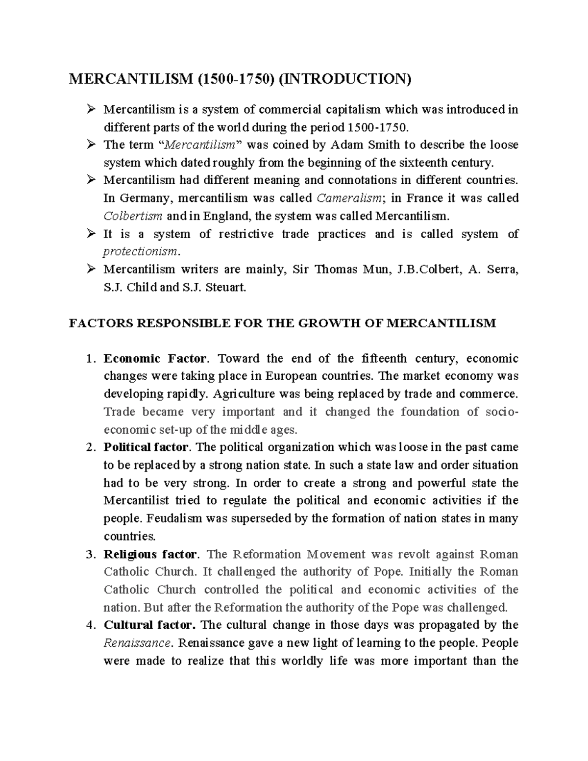100018703 - MERCANTILISM (1500-1750) (INTRODUCTION) Mercantilism is a ...
