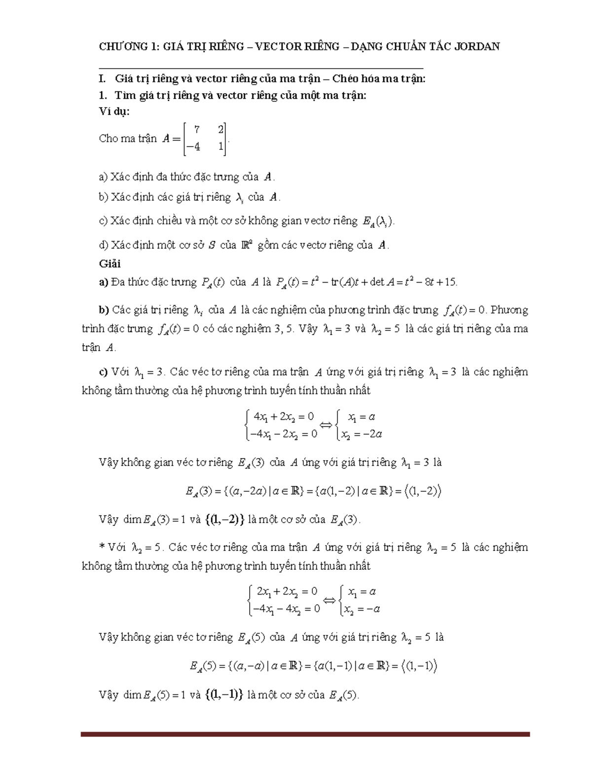 On-tap-DSTT - qua hay qua tot - CHƯƠNG 1: GIÁ TRỊ RIÊNG – VECTOR RIÊNG – DẠNG CHUẨN TẮC JORDAN ...