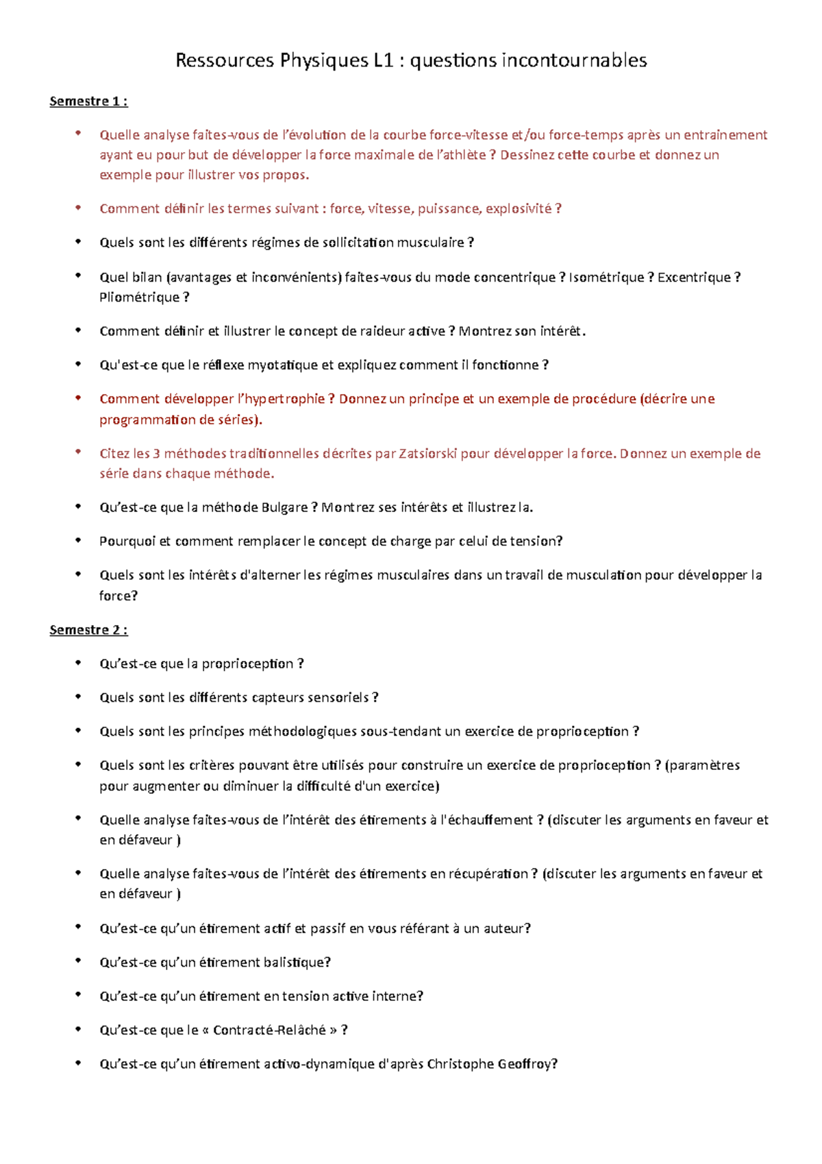 Liste questions incontournables Adep L1 - Ressources Physiques L1 ...