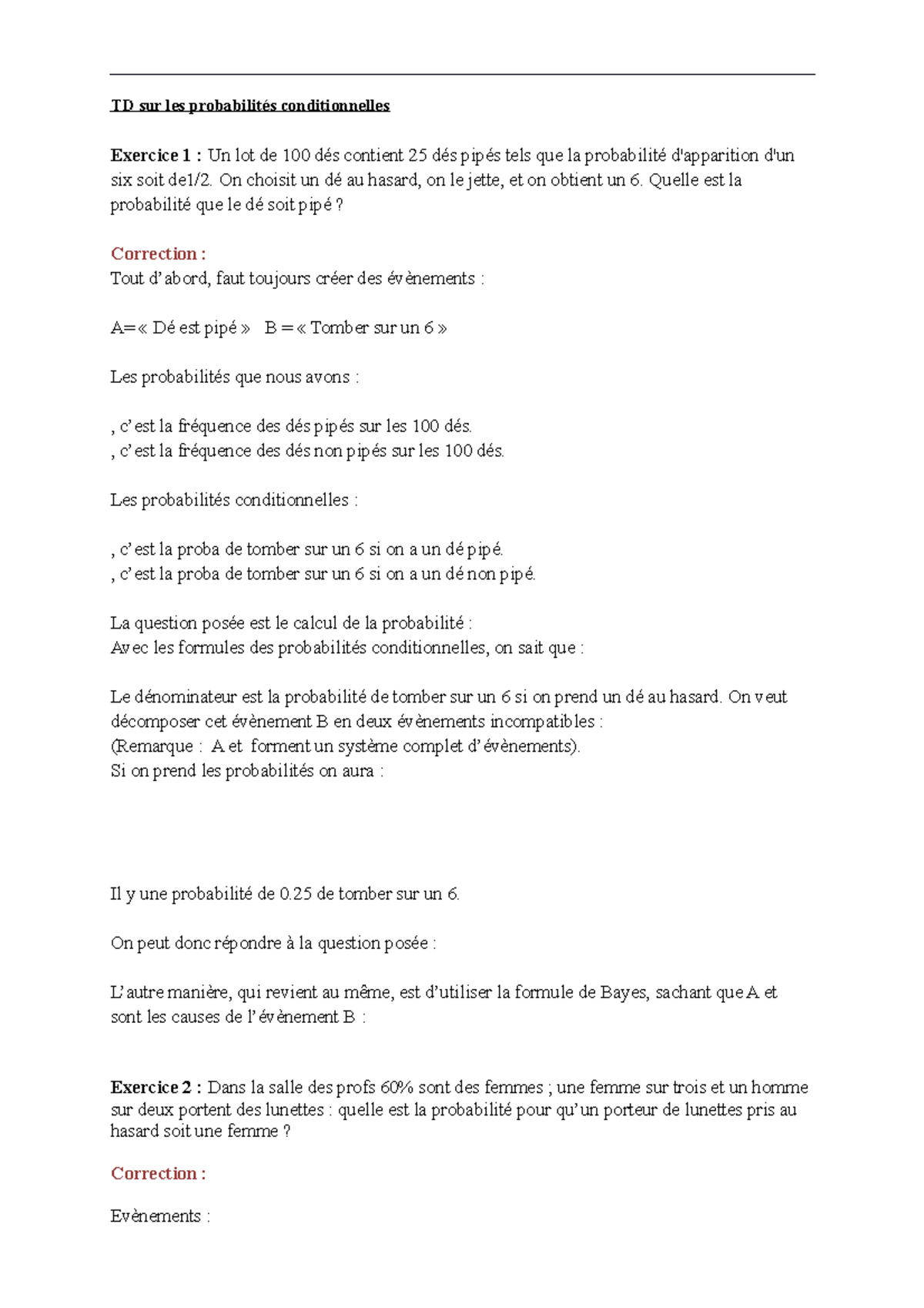 Correction de TD - TD probabilité et statistiques S3 - TD sur les ...