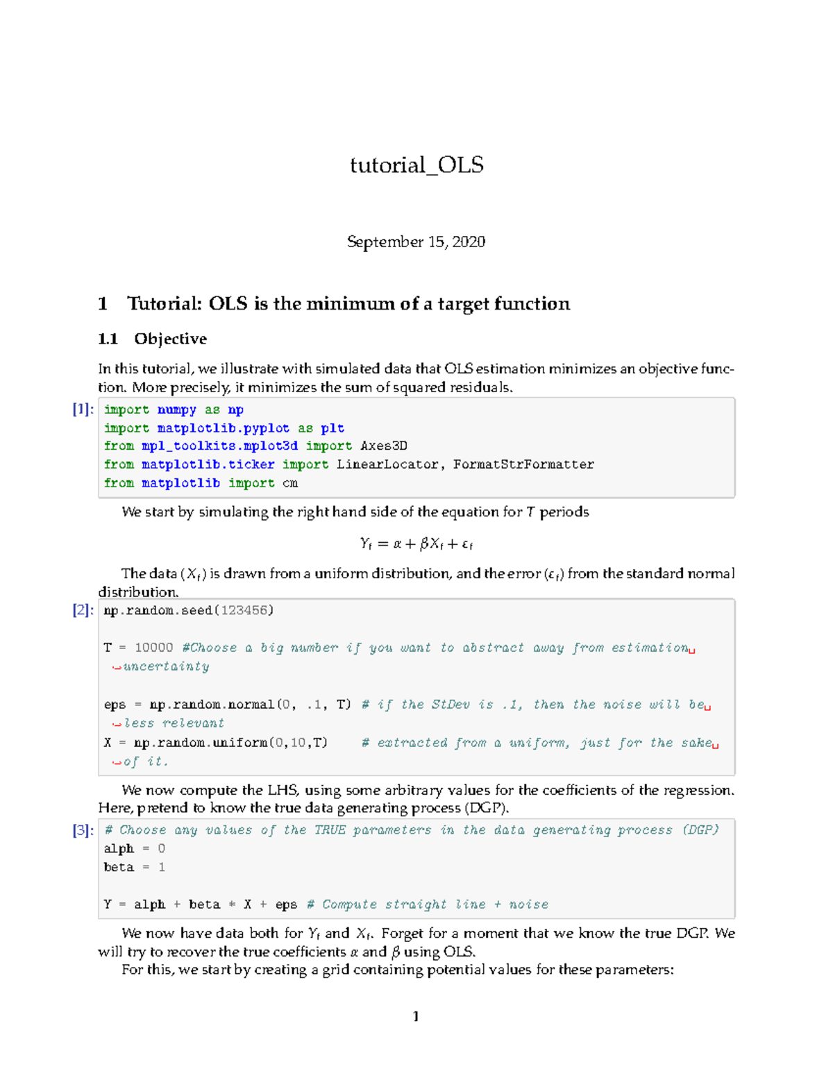 Tutorial OLS - python - tutorial_OLS September 15, 2020 1 Tutorial: OLS is the minimum of a ...