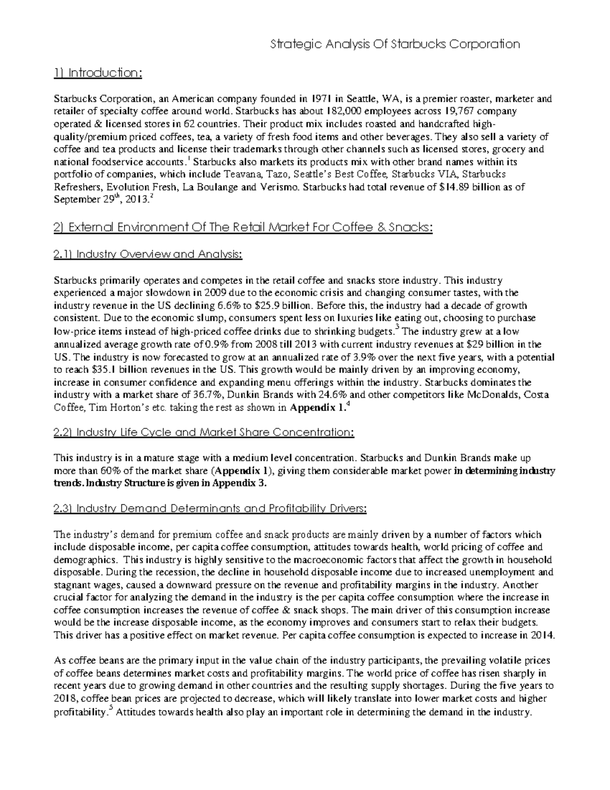 Starbuck case analysis - Strategic Analysis Of Starbucks Corporation 1 ...