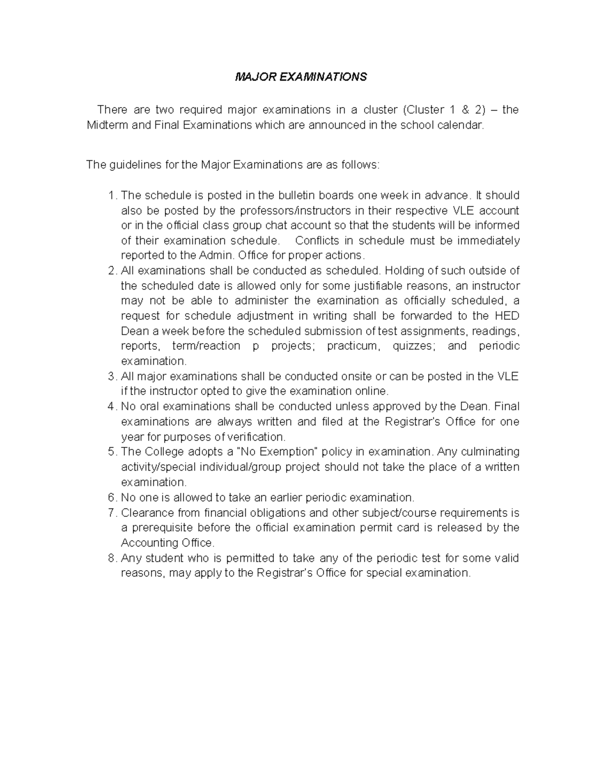 Examinations addendum student handbook - MAJOR EXAMINATIONS There are ...