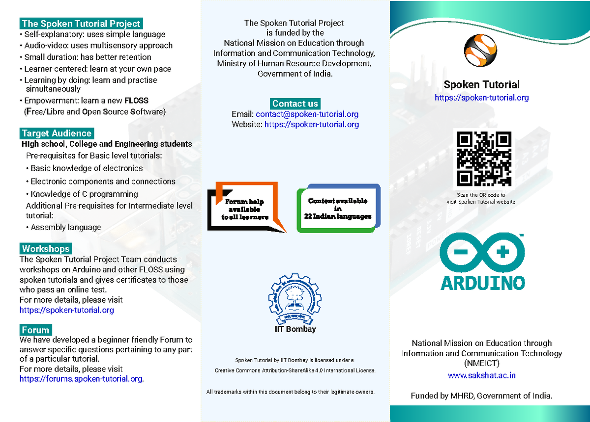 Arduino-Brochure-English - The Spoken Tutorial Project Self-explanatory: uses simple language ...