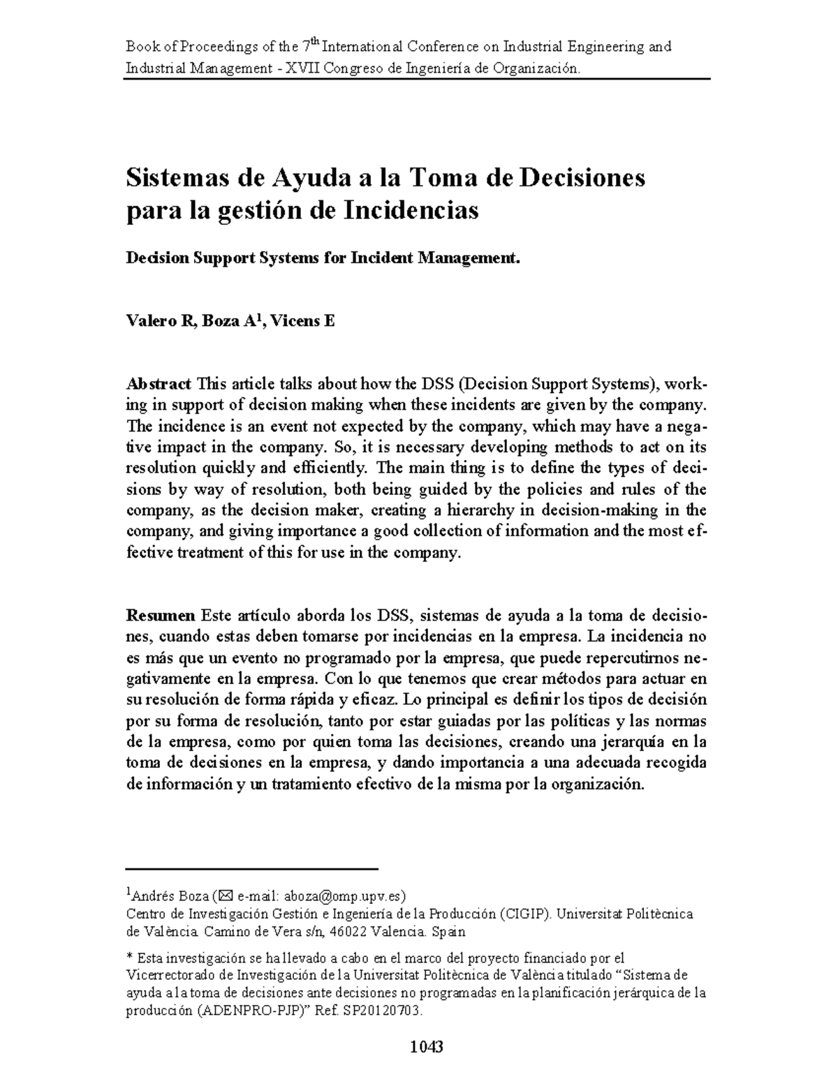 DSS - SIS II - Book of Proceedings of the 7 International Conference on ...