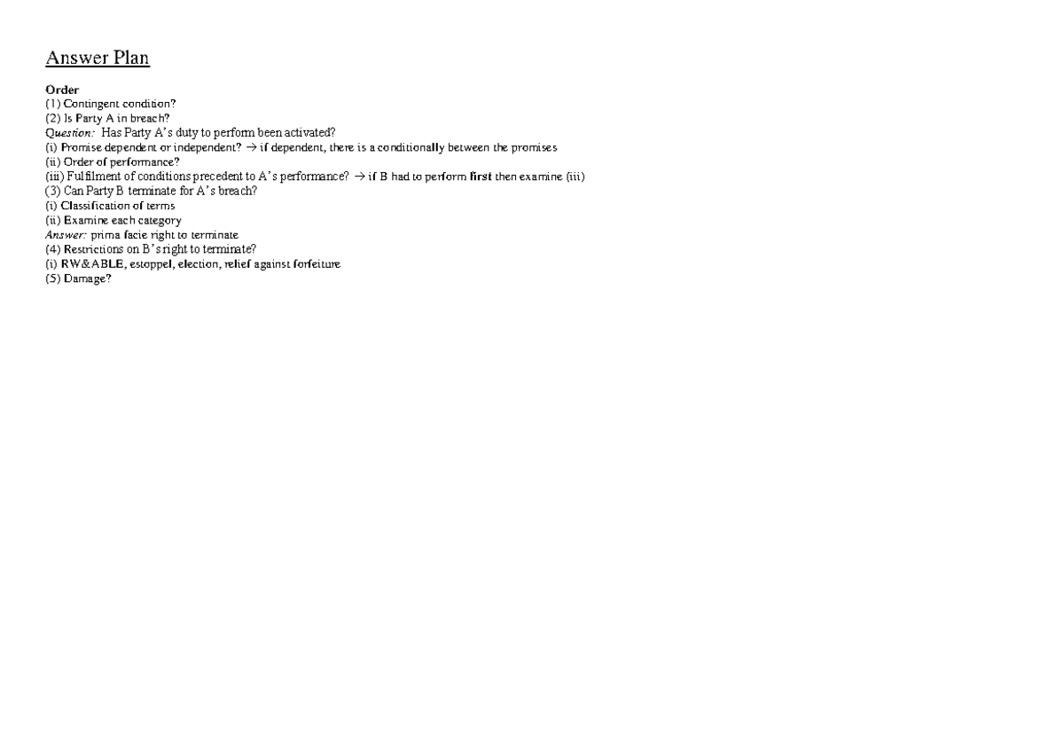 85 hd advanced contracts comprehensive exam notes - Answer Plan Order ...
