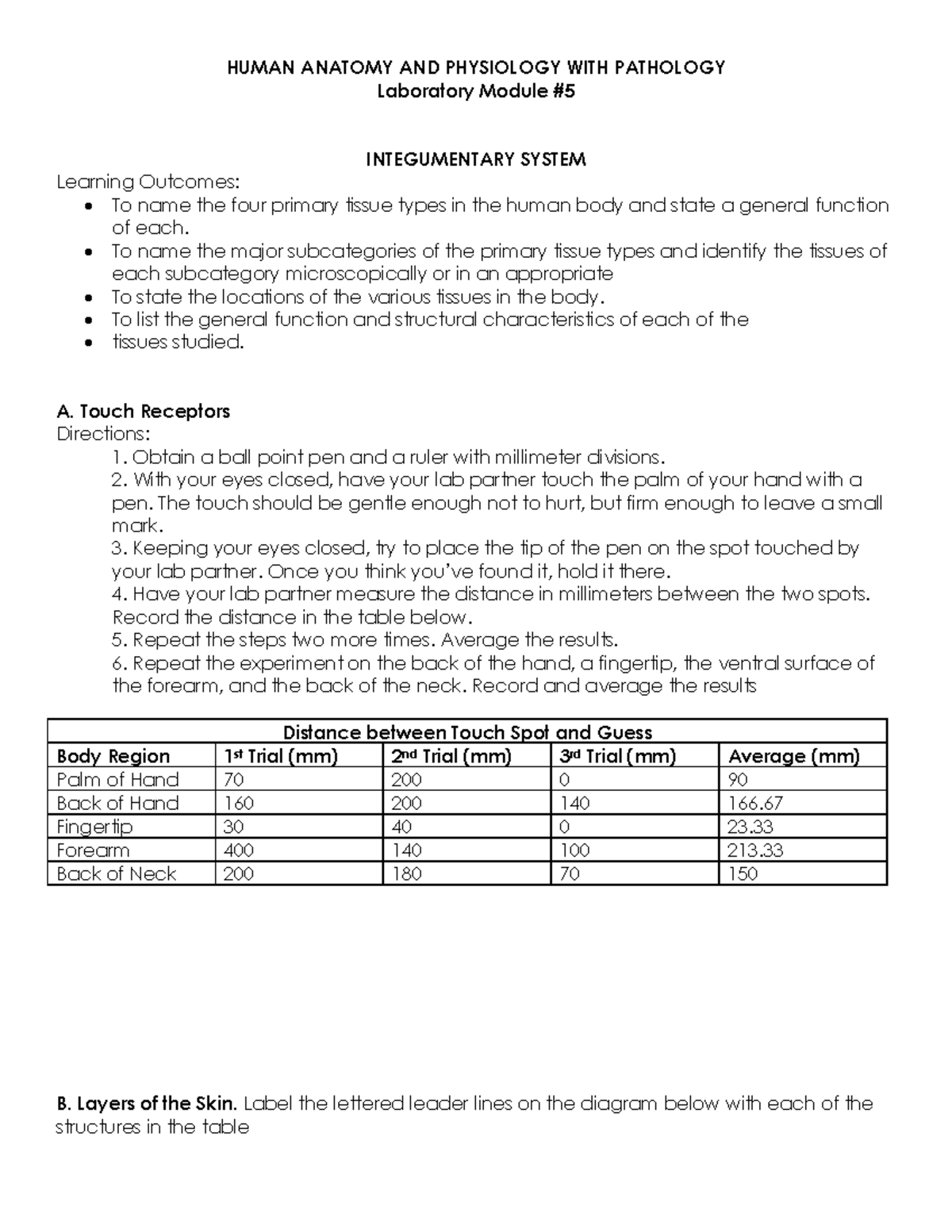Integumentary System - Laboratory Module # 5 INTEGUMENTARY SYSTEM ...