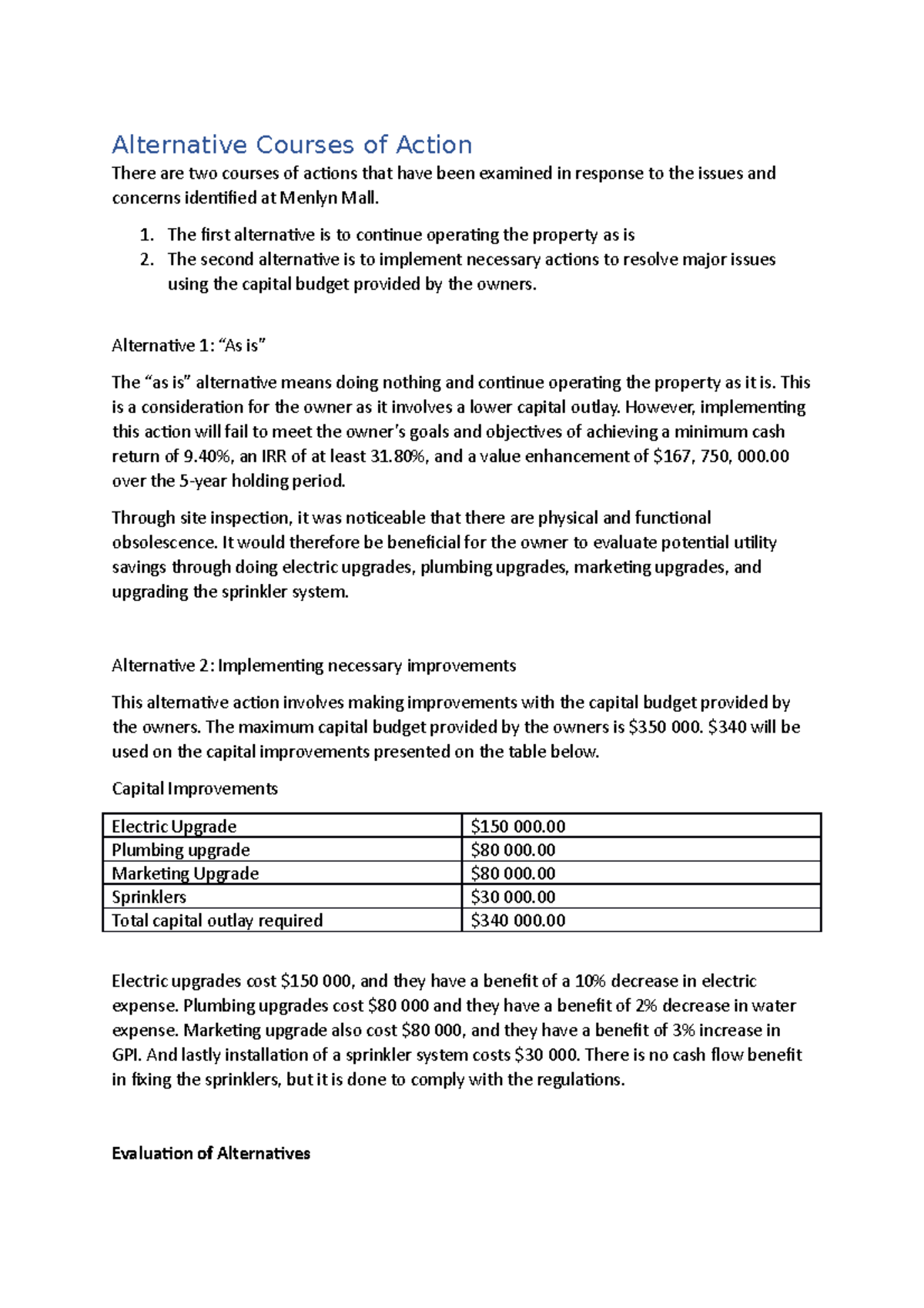 Alternative Courses of Action (Auto Recovered) - Alternative Courses of ...