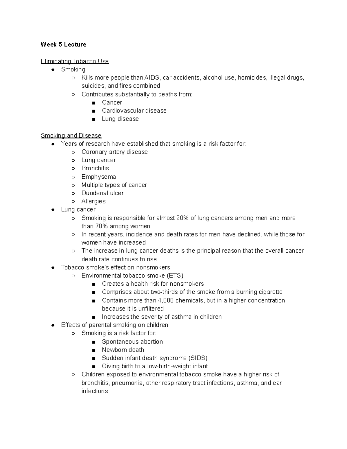 Personal Health and Wellness Week 5 Lecture Notes - Week 5 Lecture ...
