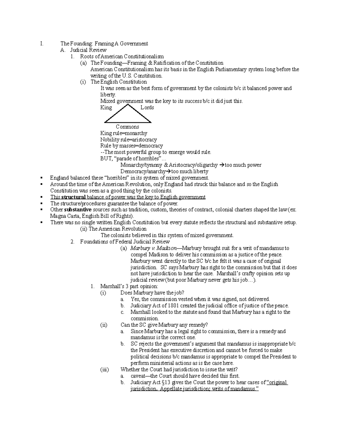 Constitutional Law - Prof. Kerr 2 - I. The Founding: Framing A ...