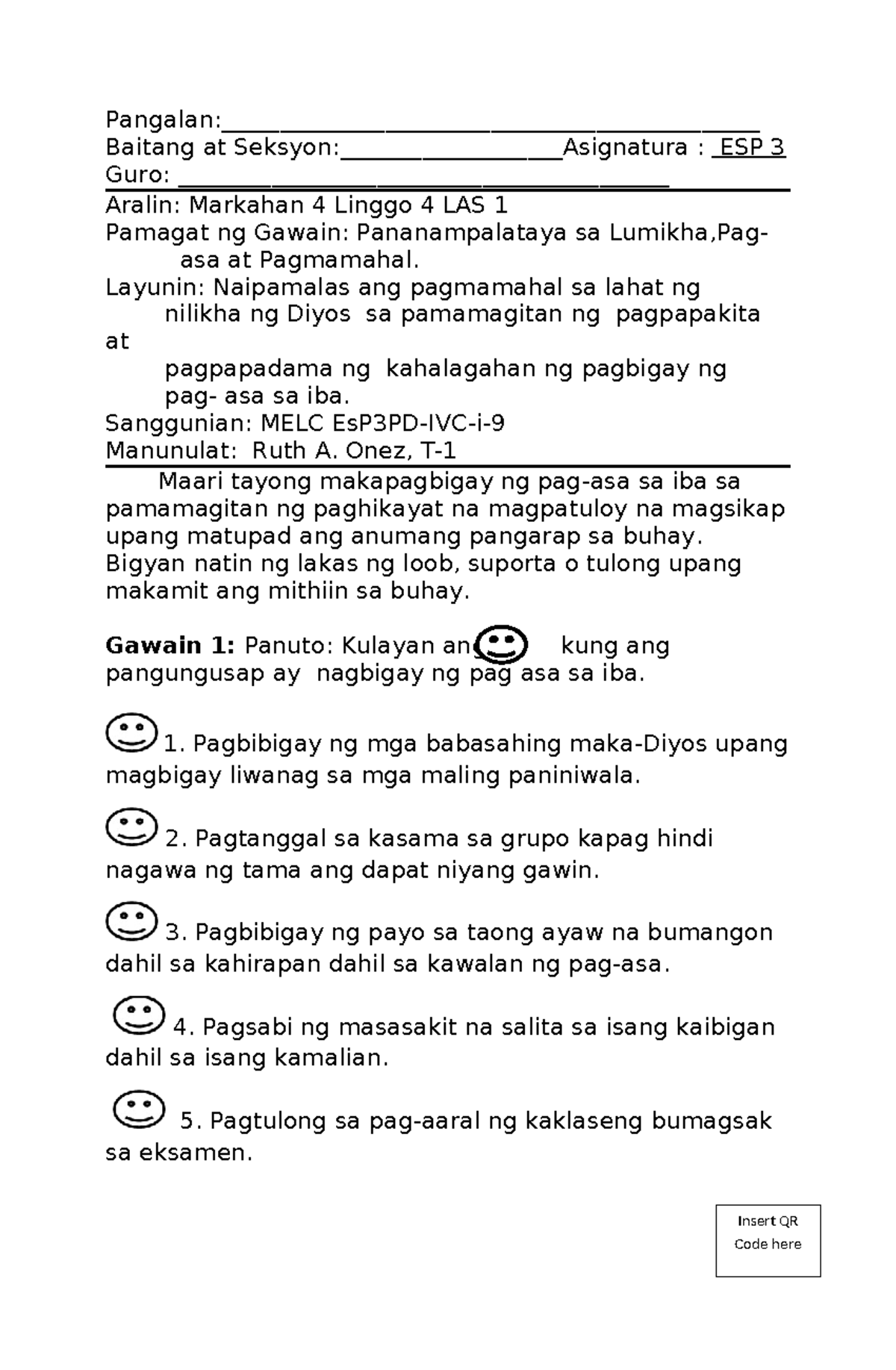 ESP 3 Q4 W4 LAS 1 - ESP 3 Q4 W4 LAS1 - Pangalan ...