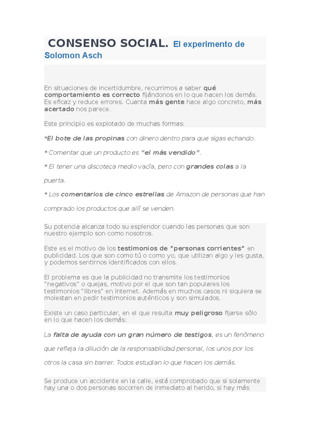 Influencia Social - informacion - CONSENSO SOCIAL. El experimento de ...