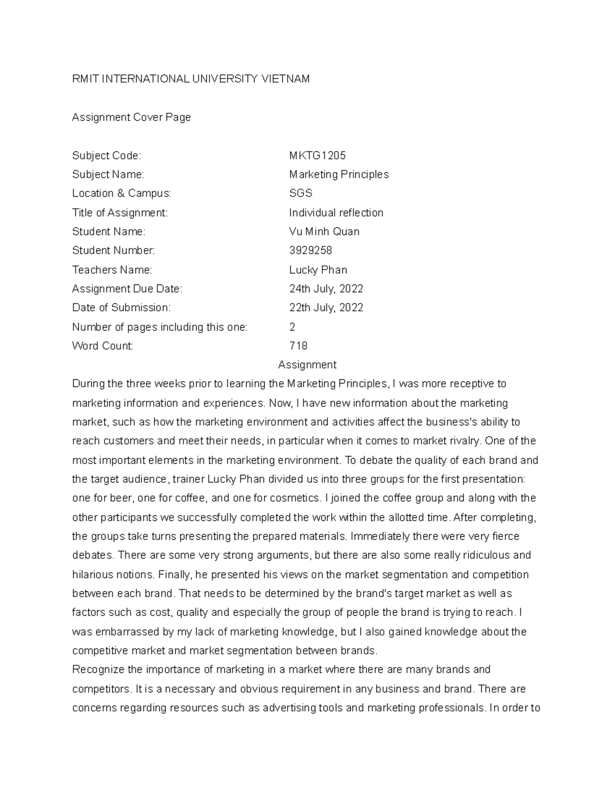 MP Assignment 1- Vu Minh Quan - RMIT INTERNATIONAL UNIVERSITY VIETNAM ...