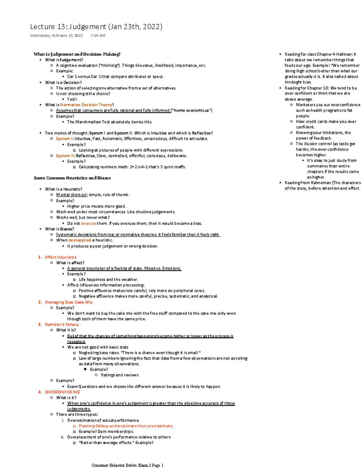 Lecture 13 Judgement - Dr. Jenny Olson - Reading for class Chapter 4 ...