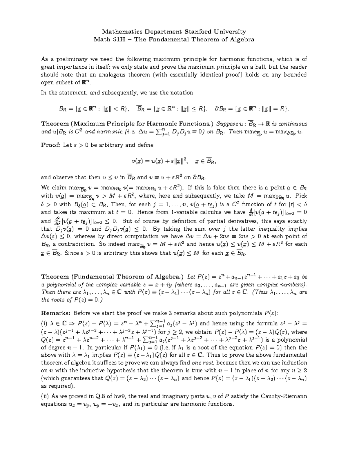 Lecture notes, lecture The Fundamental Theorem of Algebra - Mathematics ...