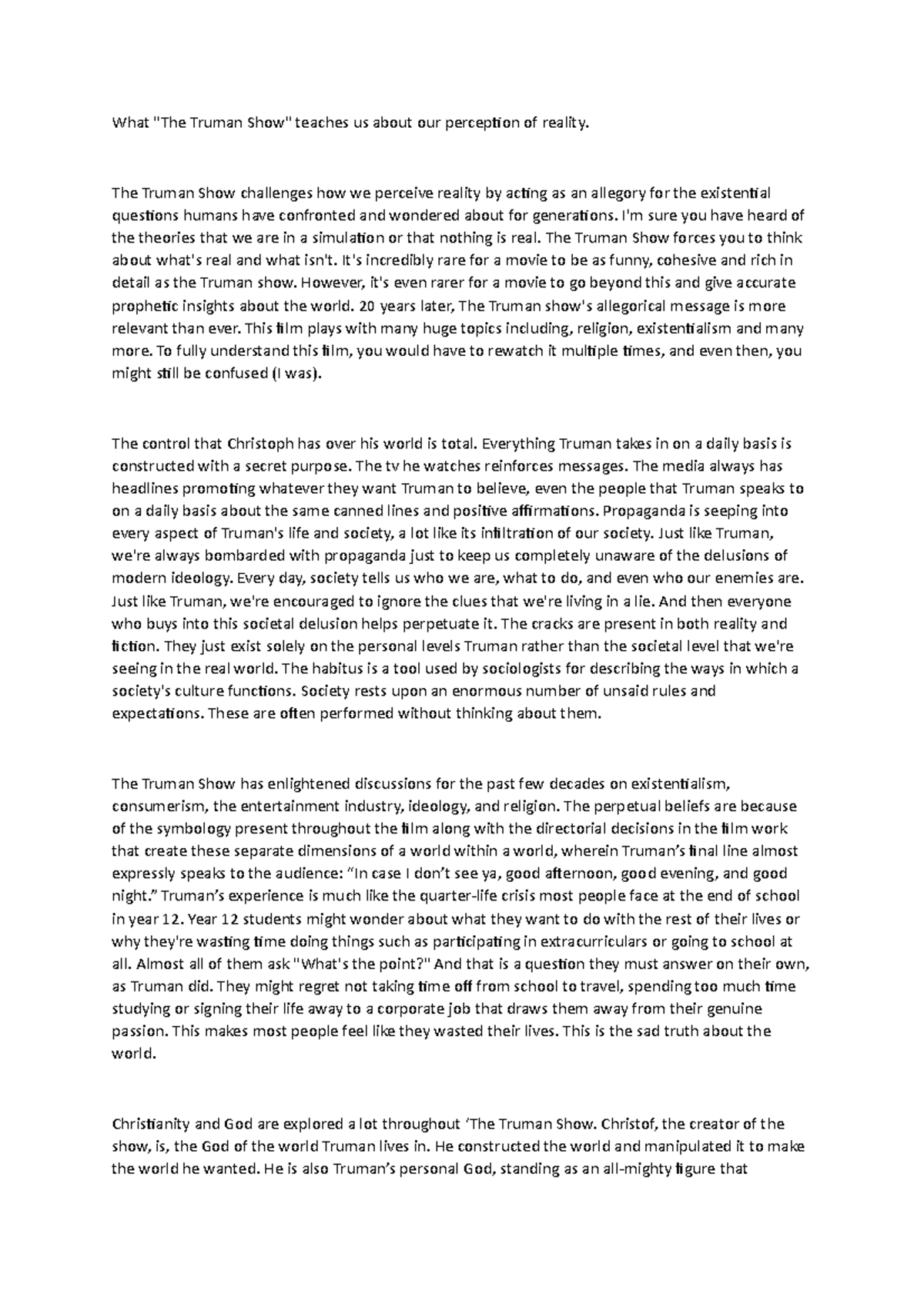 Truman show - What "The Truman Show" teaches us about our perception of ...