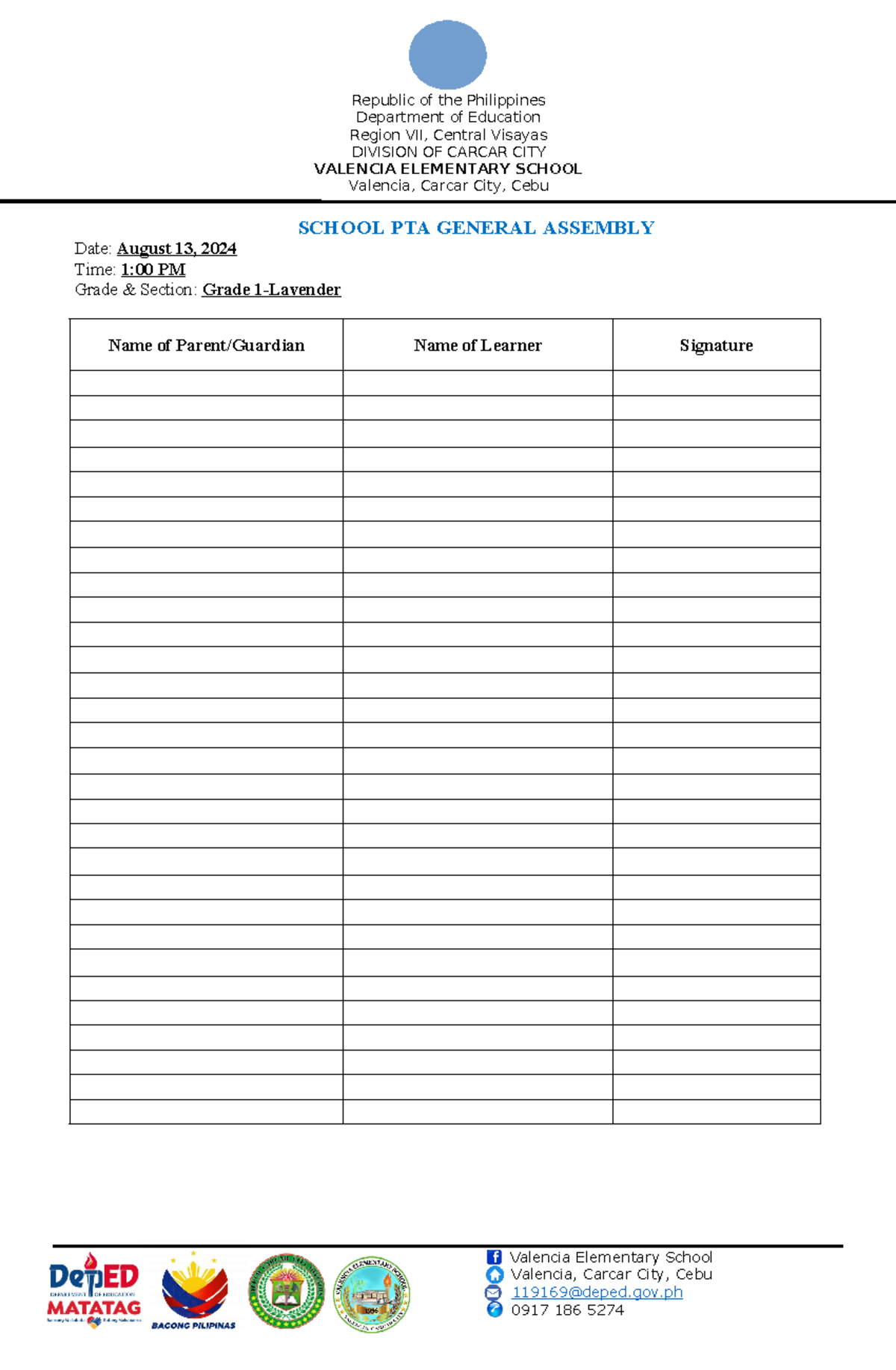 Attendance sheet 2024 PTA Gen Assembly - Bachelor in Elementary ...