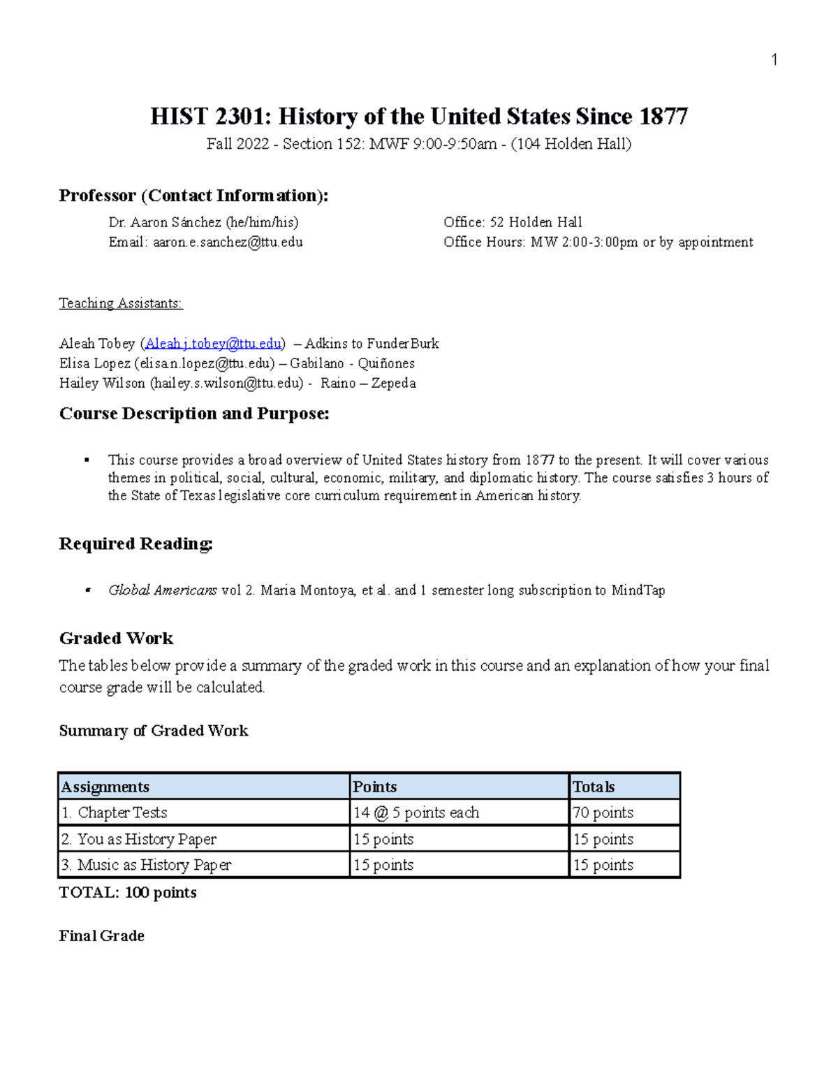 FA2022 HIST 2301 152 - HIST 2301: History of the United States Since ...