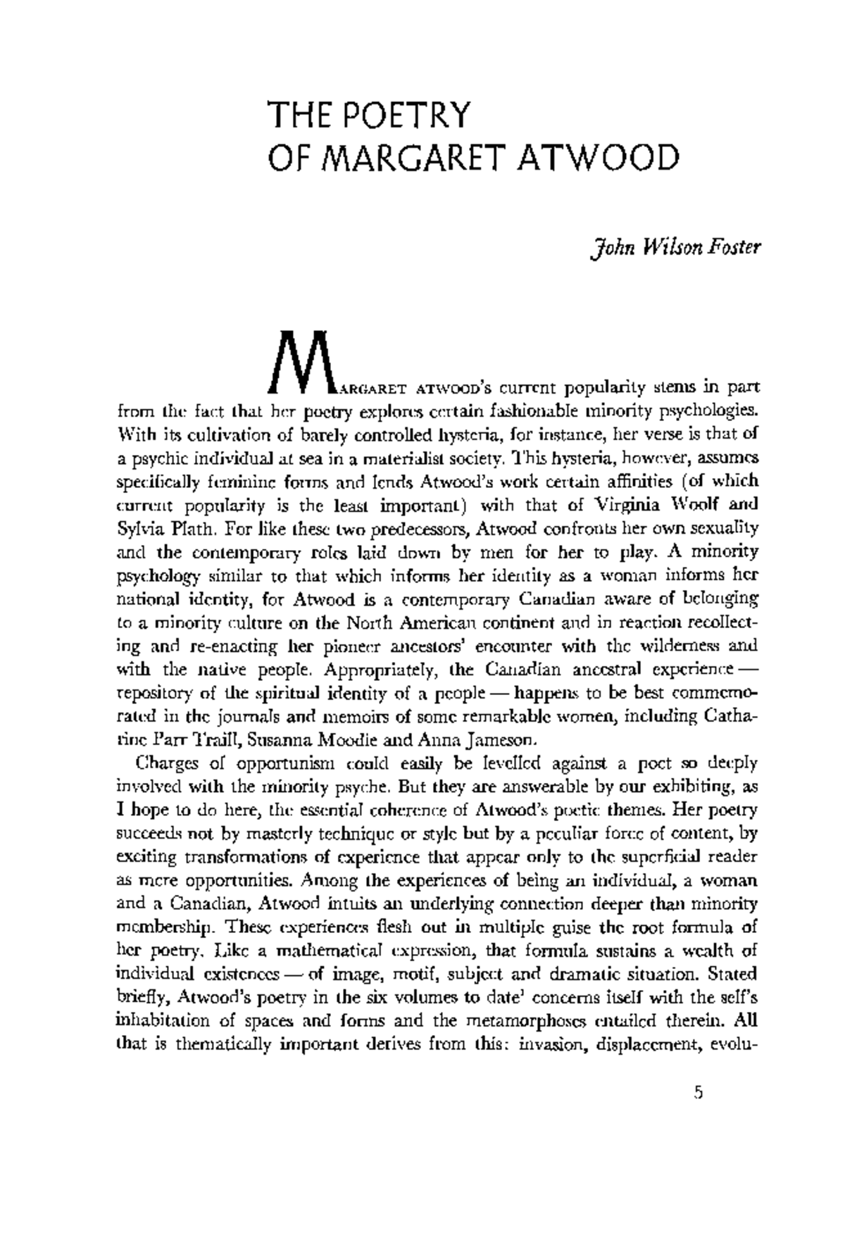 The Poetry of Margaret Atwood - THE POETRY OF MARGARET ATWOOD John ...