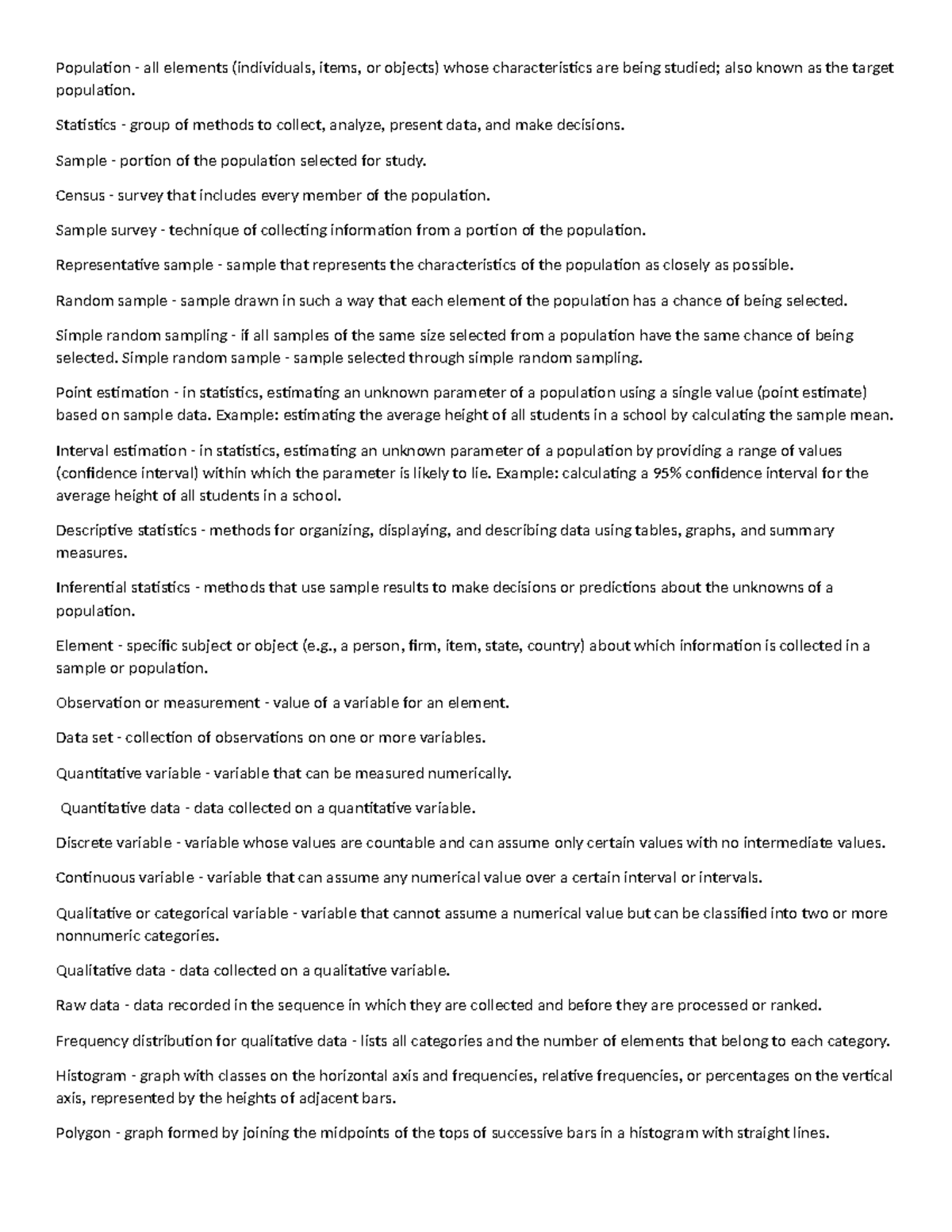 Mod 1-5 definitions stat 245 - Population - all elements (individuals ...