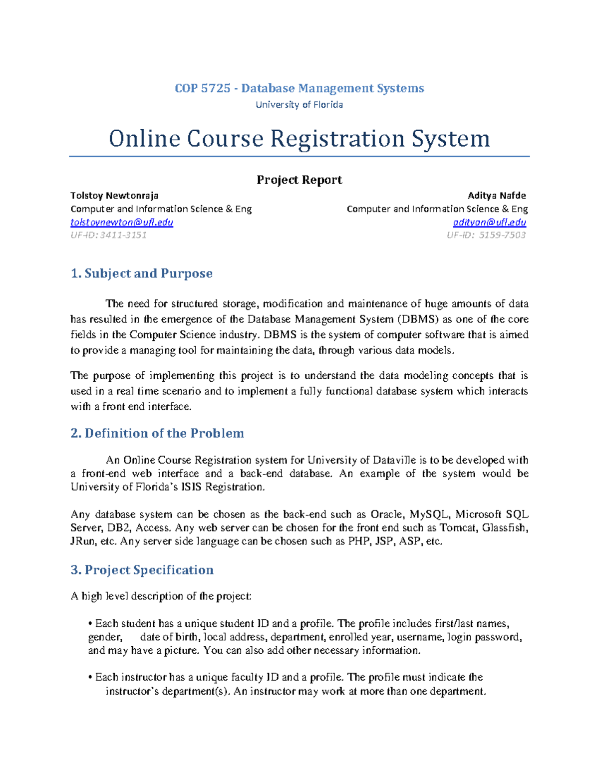 Online course registration system - COP 5725 - Database Management ...