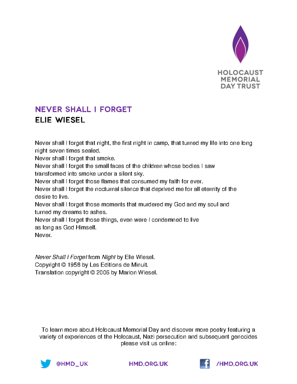 Never Shall I Forget - This is a reference of a passage that can be ...