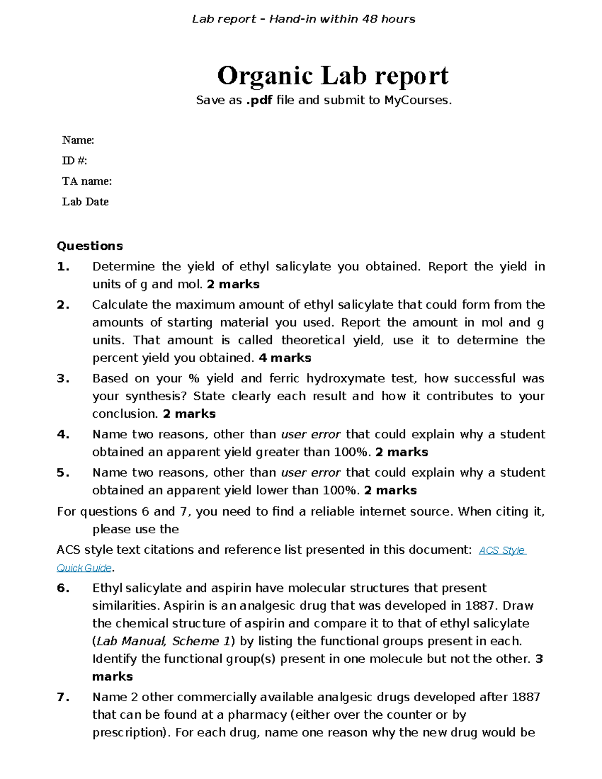 lab report F2023 - Lab report Organic Lab report Save as .pdf file and ...