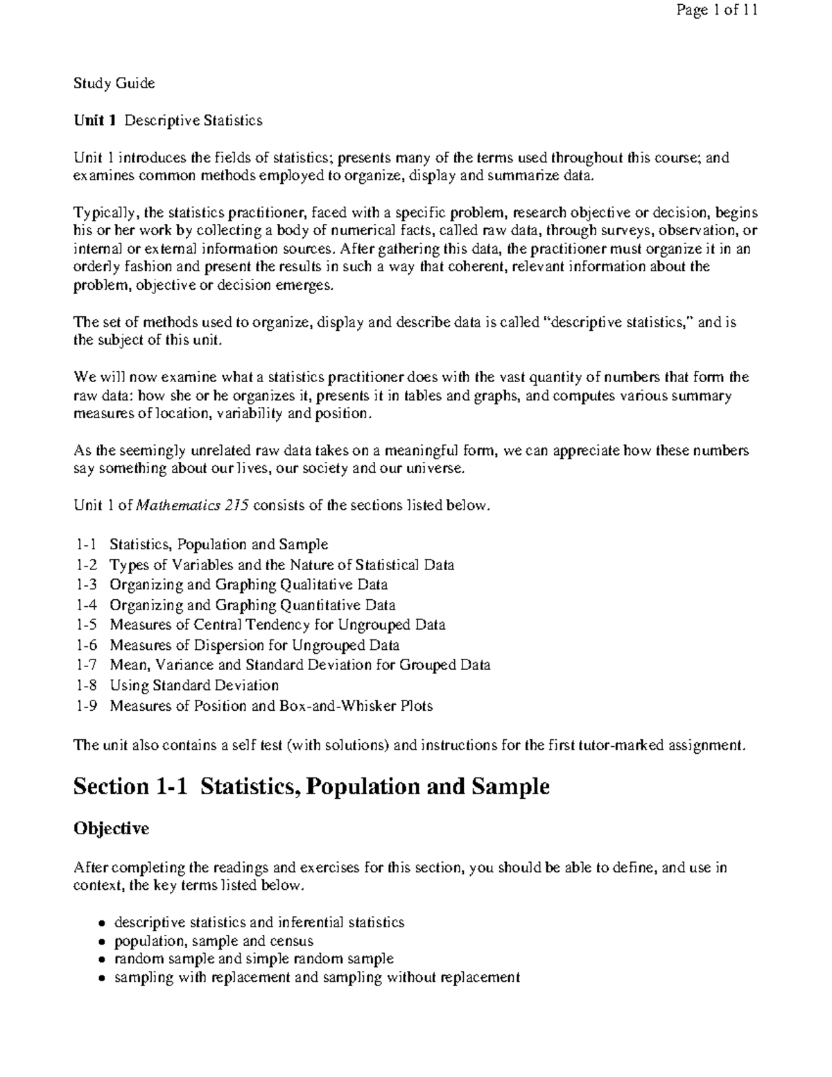 Unit1complete - Study Guide Unit 1 Descriptive Statistics Unit 1 introduces the fields of - Studocu
