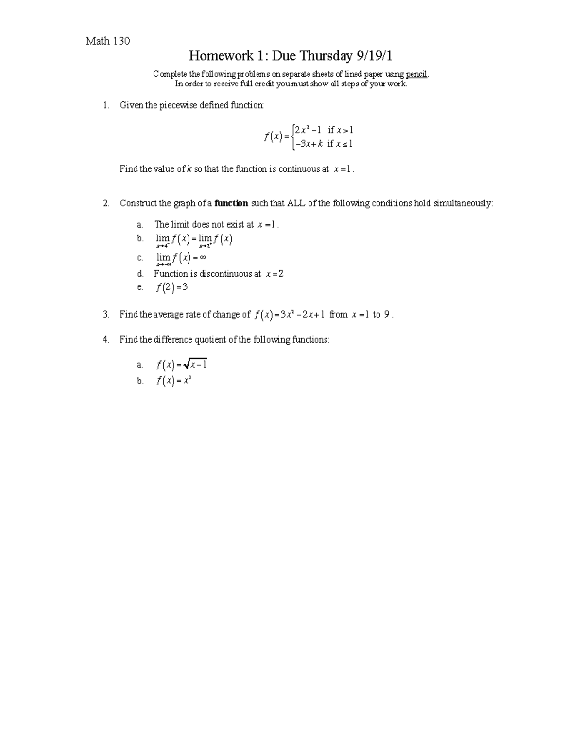 Usd.sp19 - Mandatory homework - Math 130 Homework 1: Due Thursday 9/19 ...