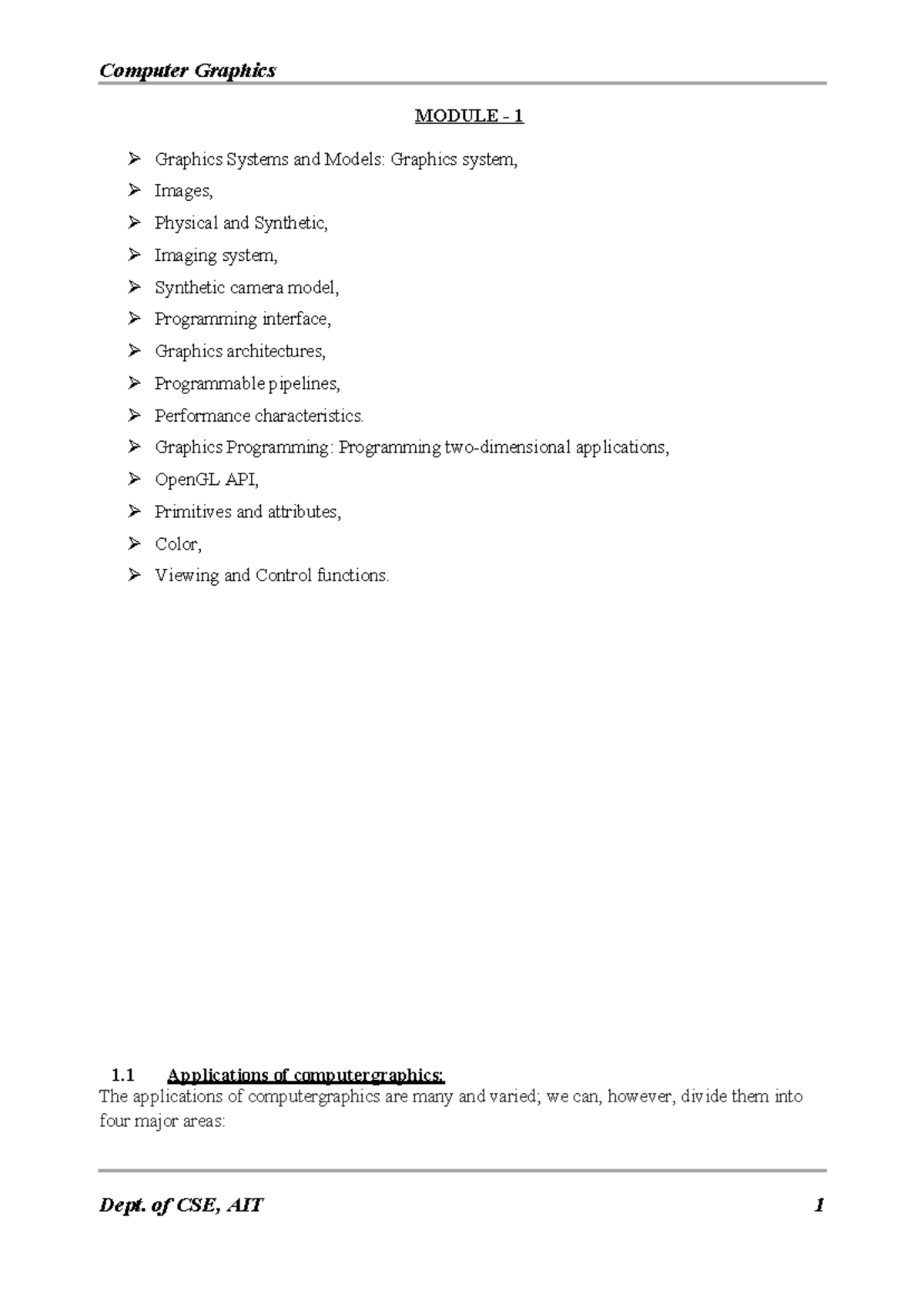 CG unit-1 - computer graphics - MODULE - 1 Graphics Systems and Models ...