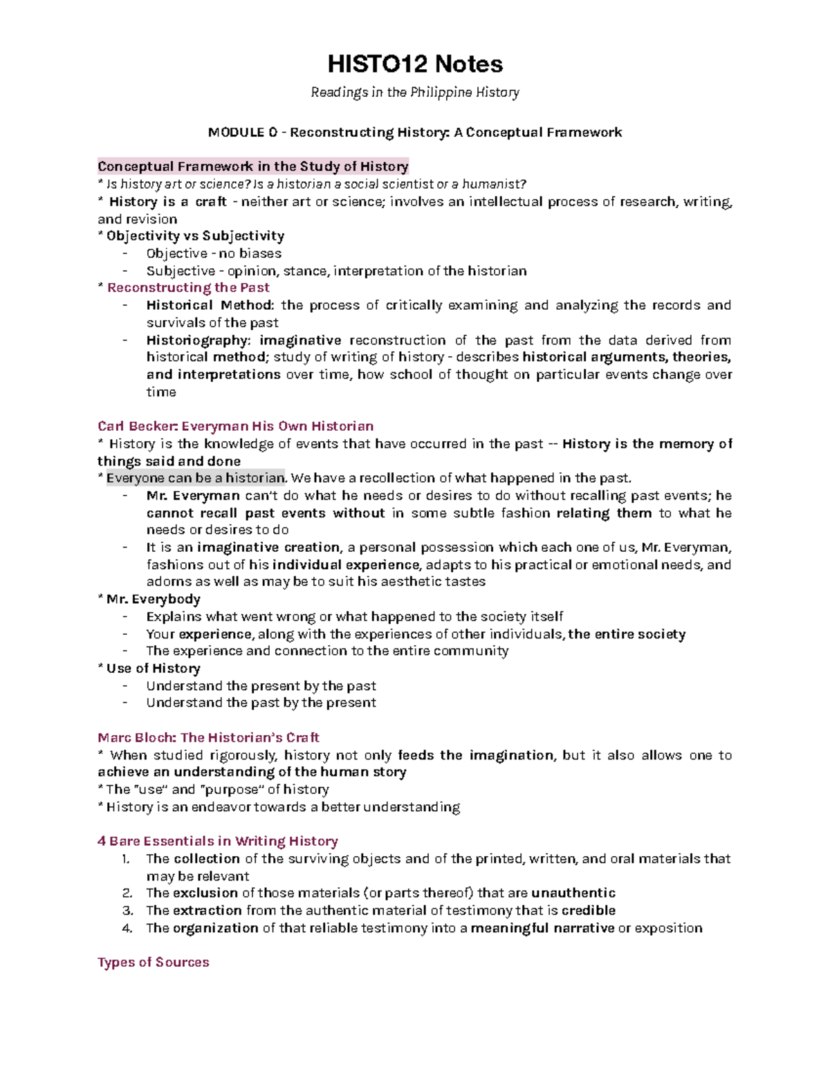 HISTO12 Module 0 - HISTO12 Notes Readings in the Philippine History ...