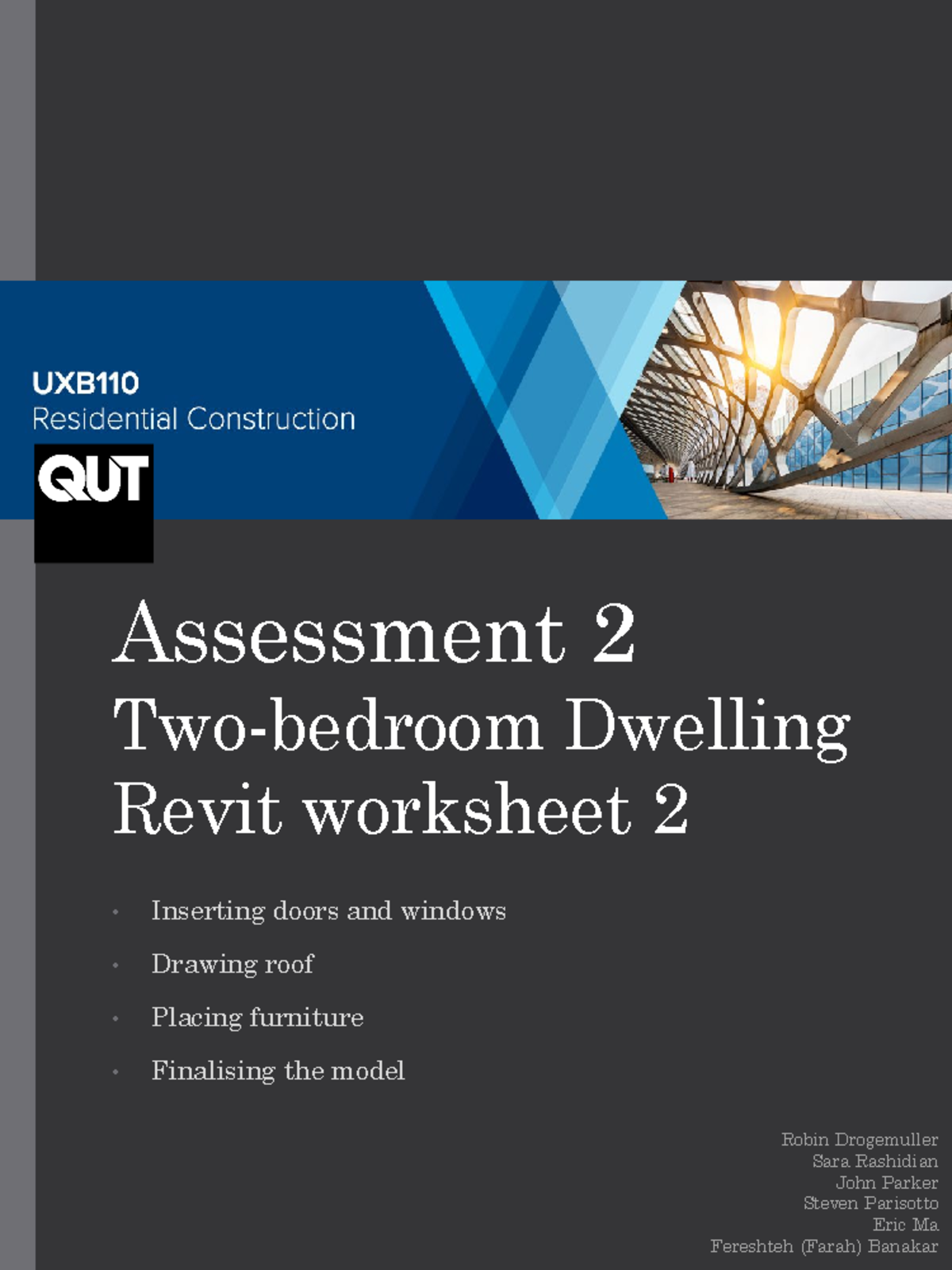 UXB110 Assessment 2 Worksheet 2 - • Inserting doors and windows ...