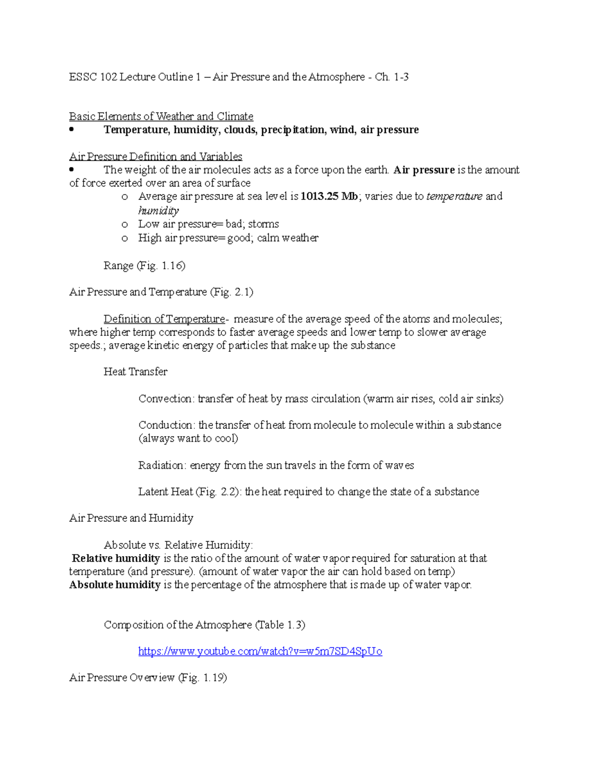 Lecture Outline 1 Air Pressure and the Atmosphere - ESSC 102 Lecture ...