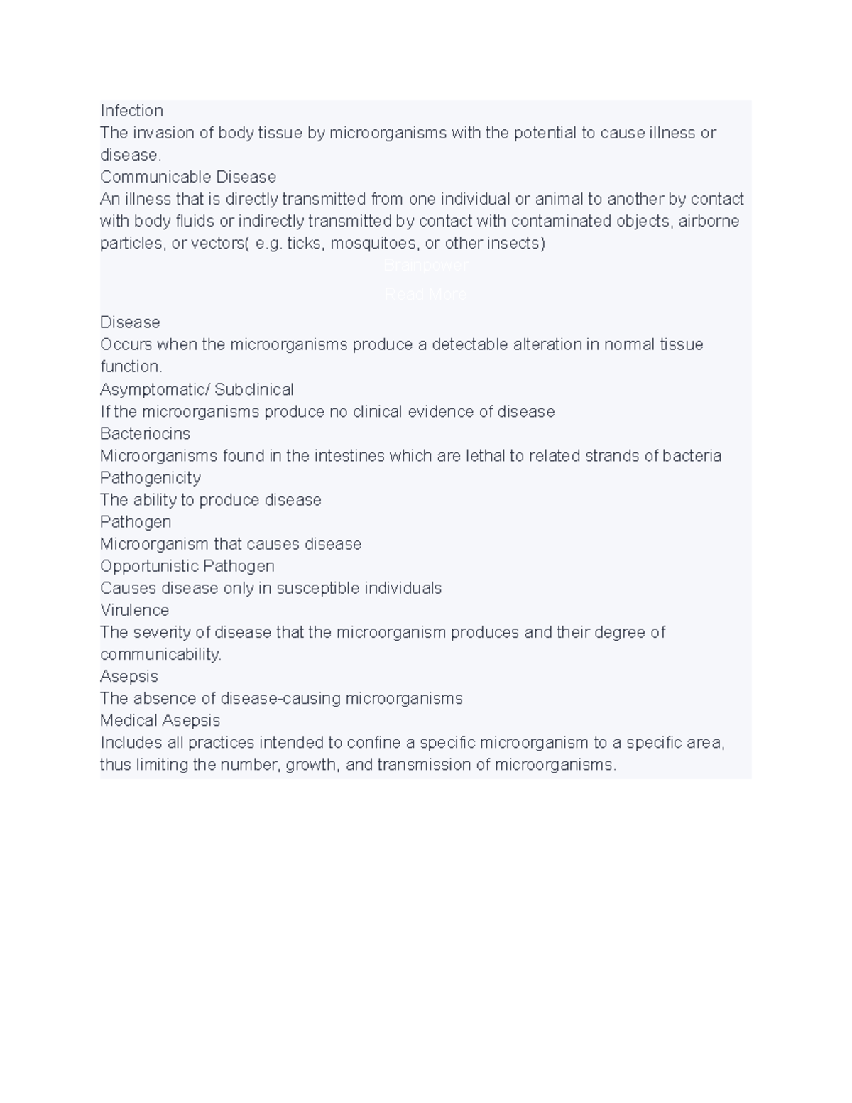 Infection - STUDY NOTE - Infection The invasion of body tissue by ...