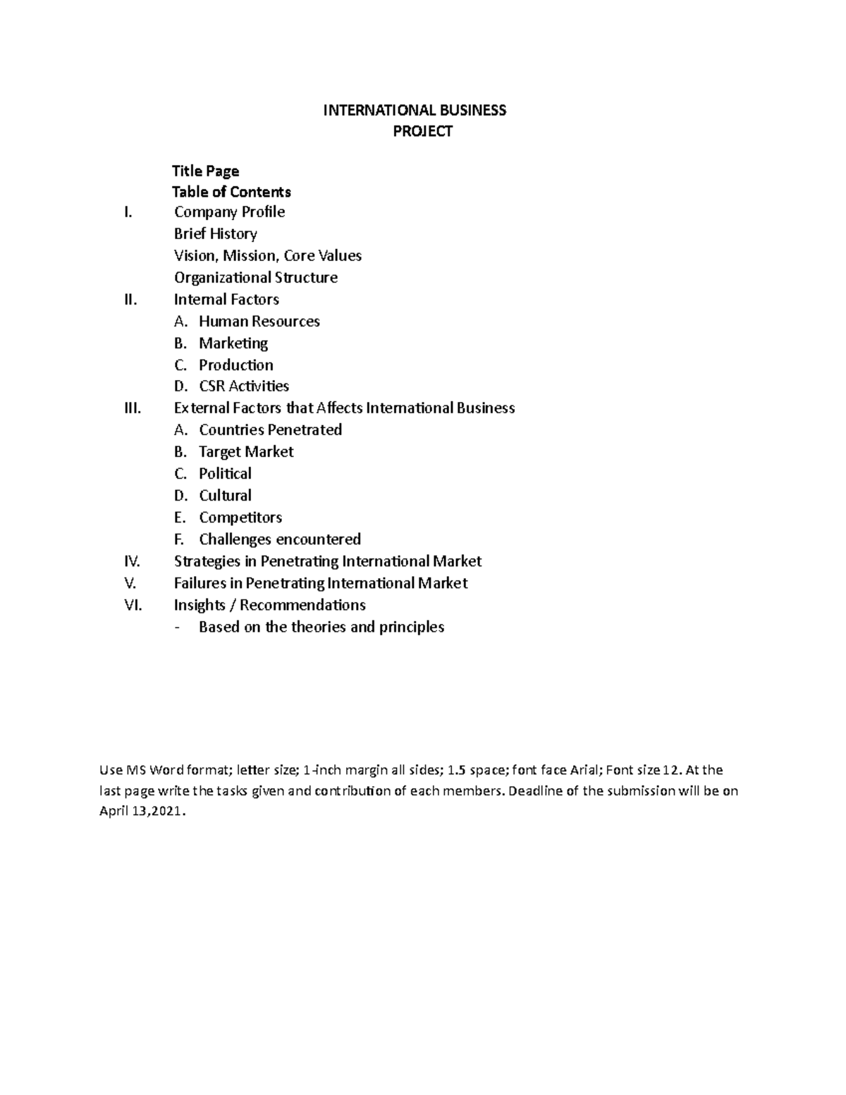 Project International Business - INTERNATIONAL BUSINESS PROJECT Title ...