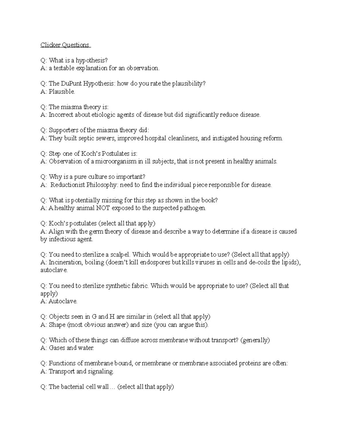 Clicker Questions + Answers - Clicker Questions Q: What is a hypothesis ...