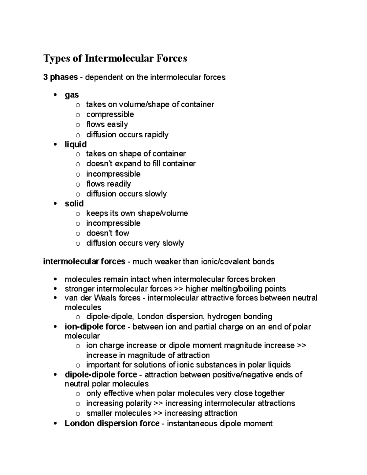 Unit 2 Topic 3 - Class Notes - Types of Intermolecular Forces 3 phases ...