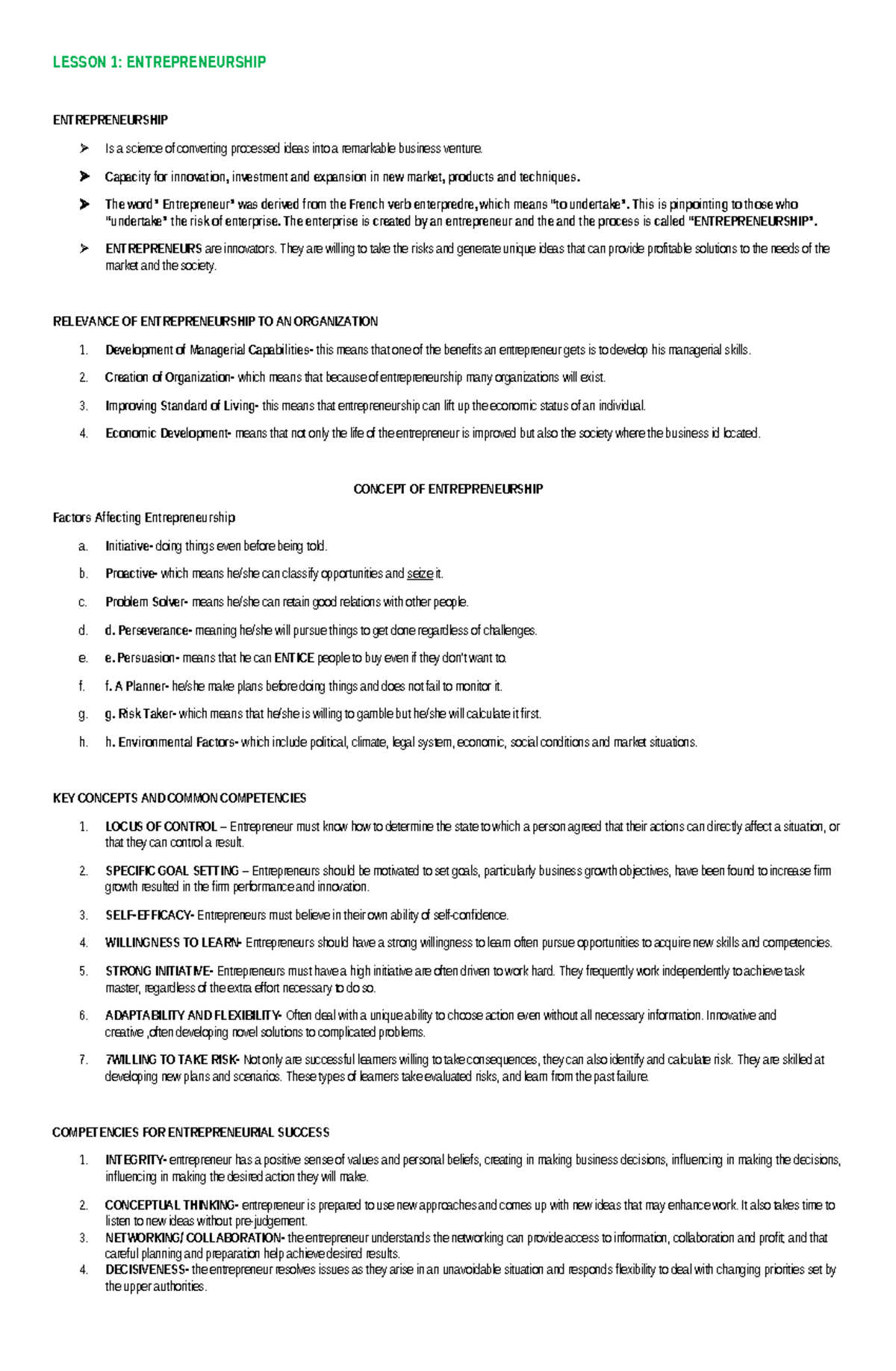 Entrep- Lesson 1-3 - LESSON 1: ENTREPRENEURSHIP ENTREPRENEURSHIP Is a ...