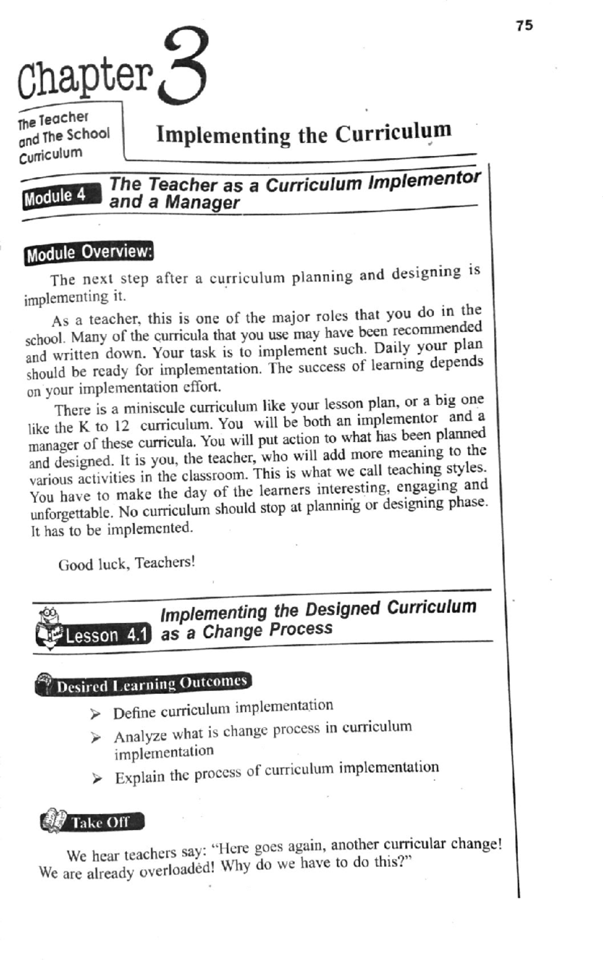 Lesson 4.1 Implementing the Designed Curriculum as a Change Process ...