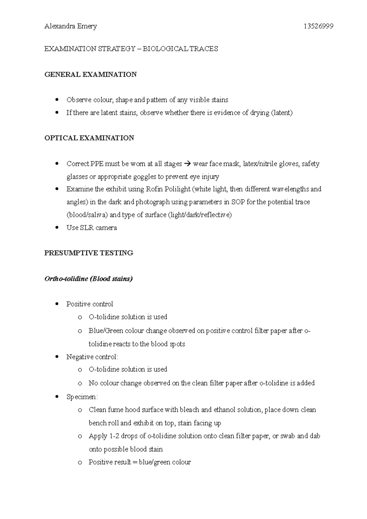 Examination Strategy - Biological Traces - EXAMINATION STRATEGY ...