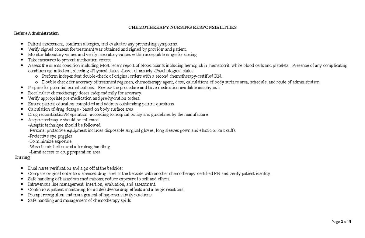 Chemotherapy and Radiation Therapy Nursing Responsibilities ...