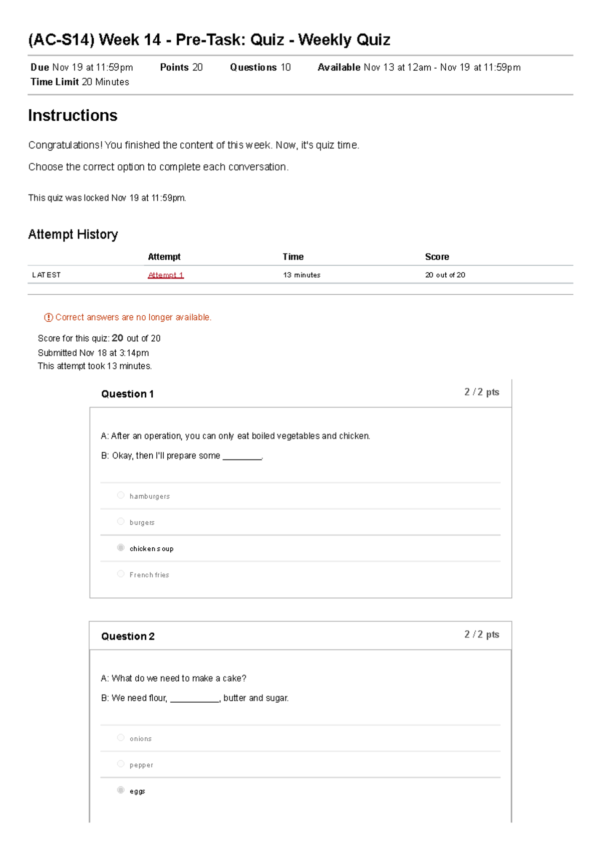 (AC-S14) Week 14 - Pre-Task Quiz - Weekly Quiz Ingles II - (AC-S14 ...