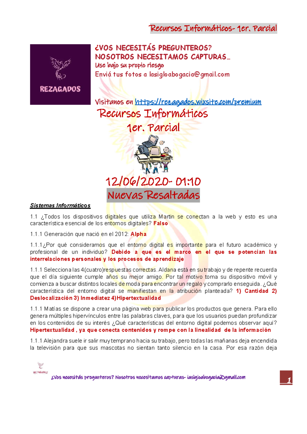 Recursos Informáticos Primer Parcial - Warning: TT: undefined function: 32 ¿Vos necesitás - Studocu