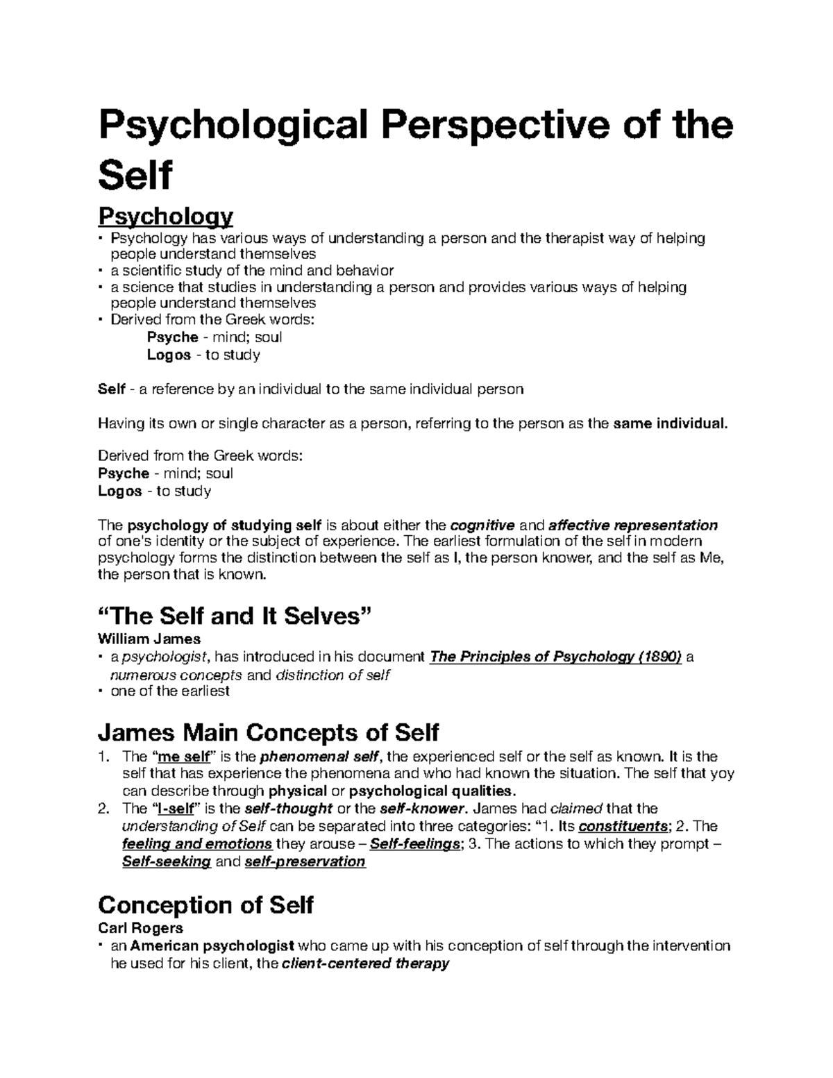 Psychological Perspective of the Self - Psychological Perspective of ...