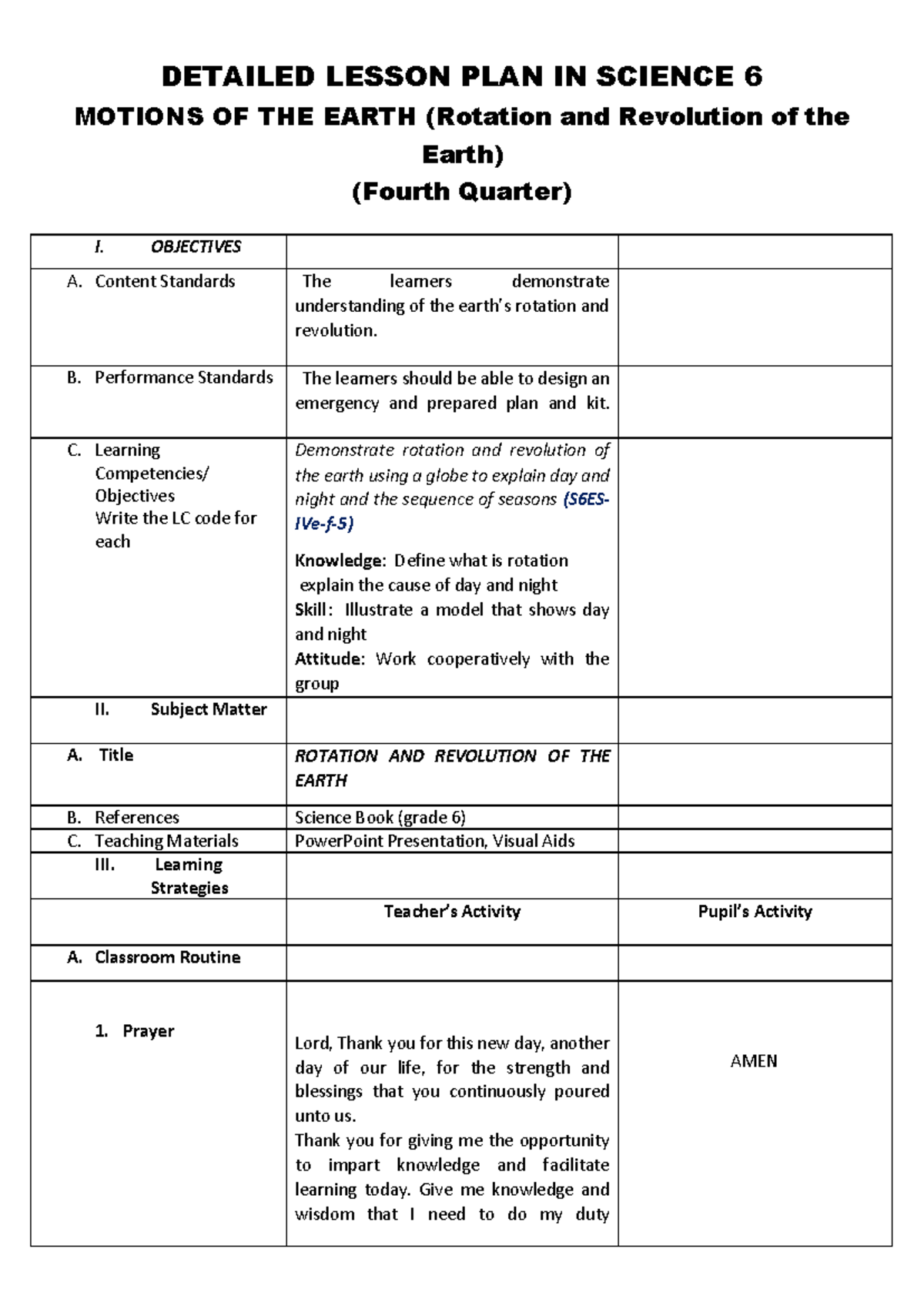 4A Detailed Lesson PLAN grade 6 - DETAILED LESSON PLAN IN SCIENCE 6 ...