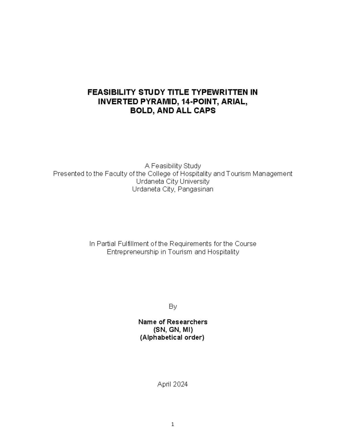 Feasibility- Study- Format - FEASIBILITY STUDY TITLE TYPEWRITTEN IN ...