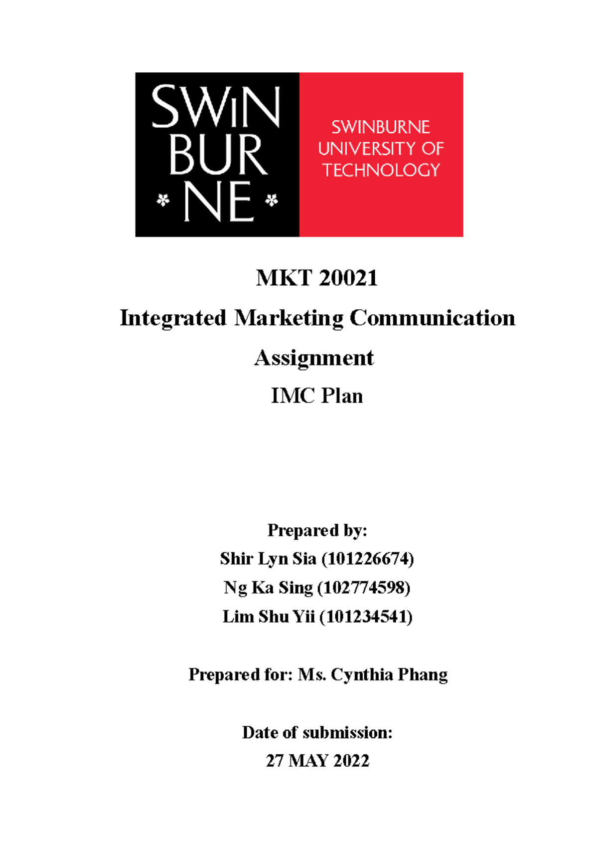 IMC PLAN 2022 SLS NKS LSY - MKT 20021 Integrated Marketing ...