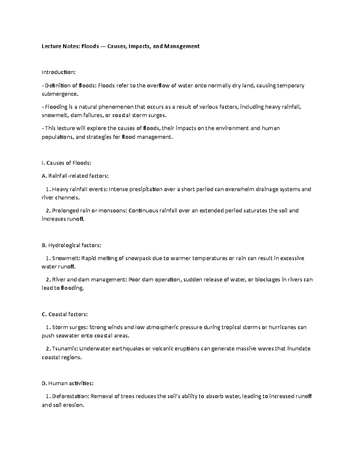 Lecture Notes: Floods — Causes, Impacts, and Management - Lecture Notes ...