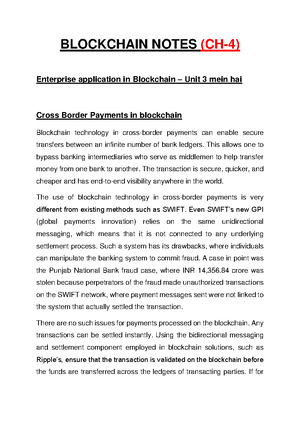 Blockchain notes unit 1 - UNIT - Blockchain is a distributed database ...